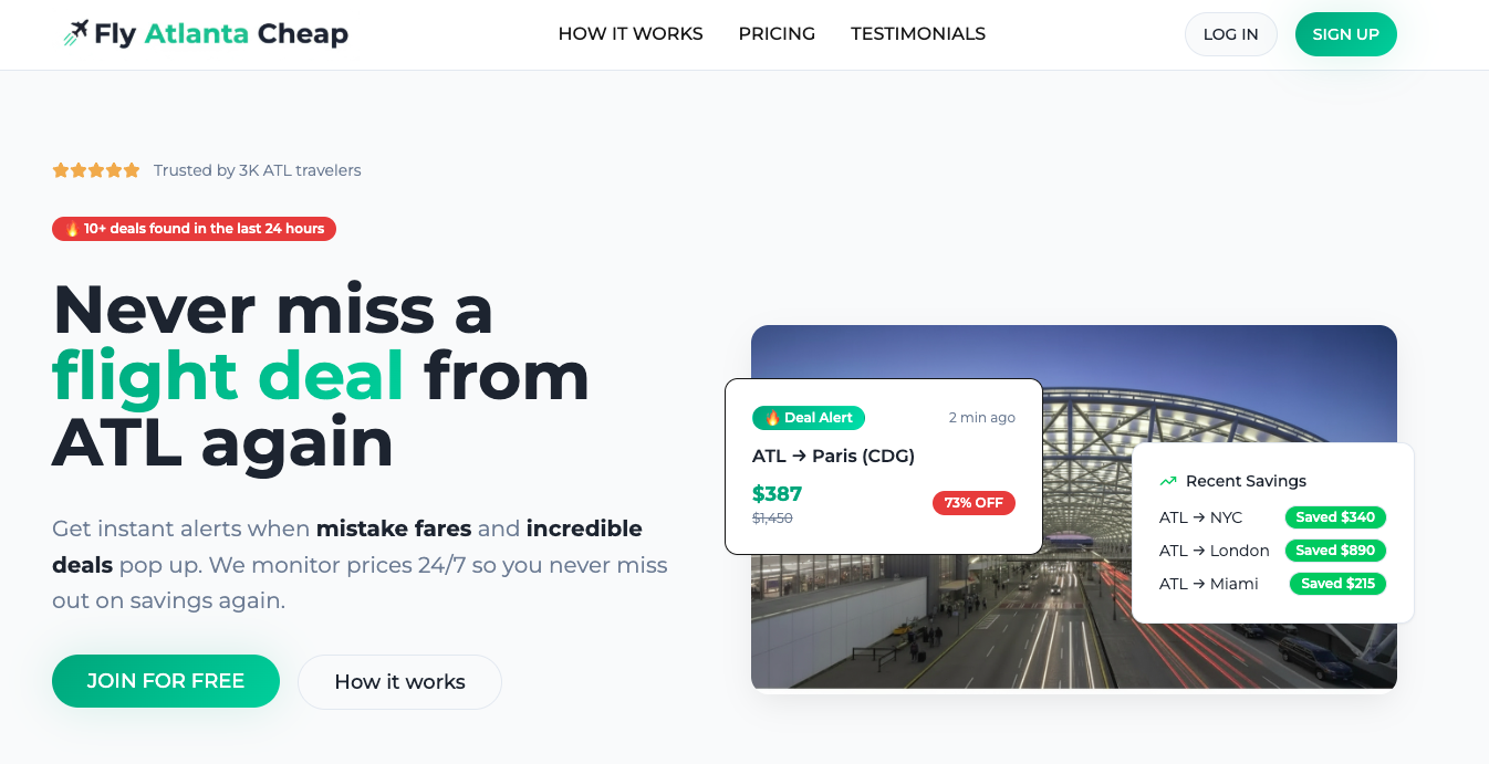 Fly ATL Cheap - Save up to 90% on flights leaving Atlanta